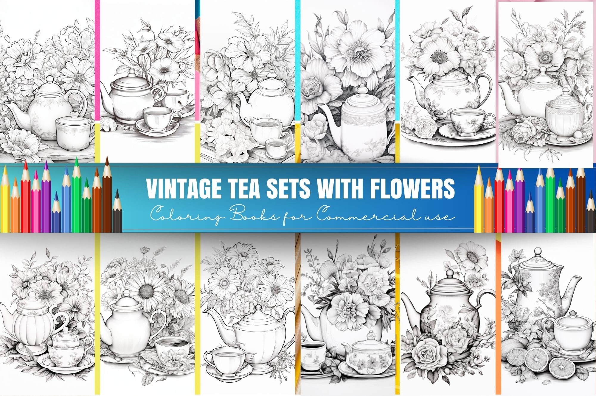 Teapot and Flower Coloring Pages, Cottagecore Flowers and Teapots ...