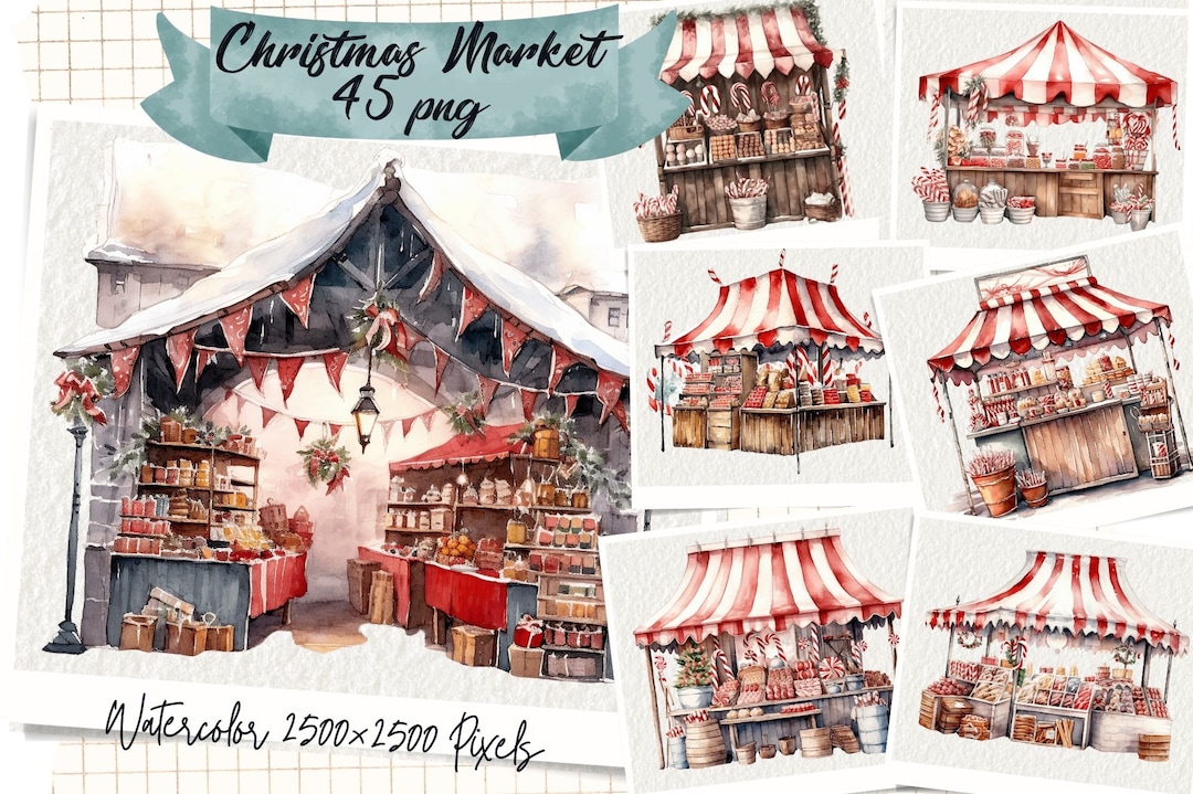 Christmas Market Clipart Watercolor Digital Paper, Winter Market ...