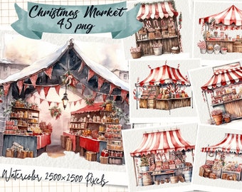 Watercolour Winter Market Clipart Bundle, Christmas Market, Stall ...