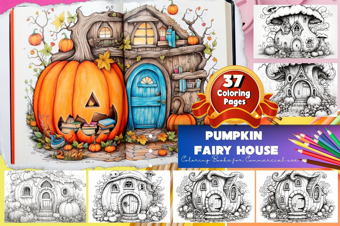 Pumpkin Fairy House Coloring Pages, , Halloween Pumpkin Grayscale ...