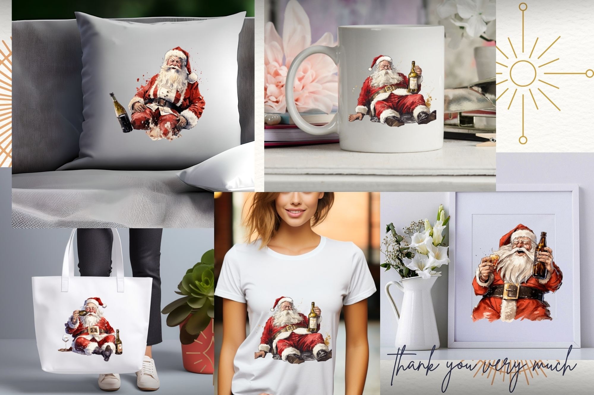 Drunk Santa Claus Clipart, Alcoholic Santa Sublimation File, Funny ...