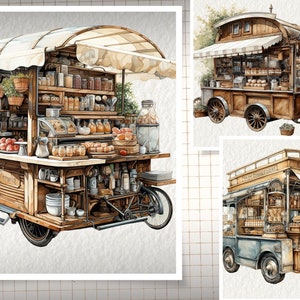 Coffee Cart Watercolor Clipart, Coffee Clipart, Cafe Clipart ...