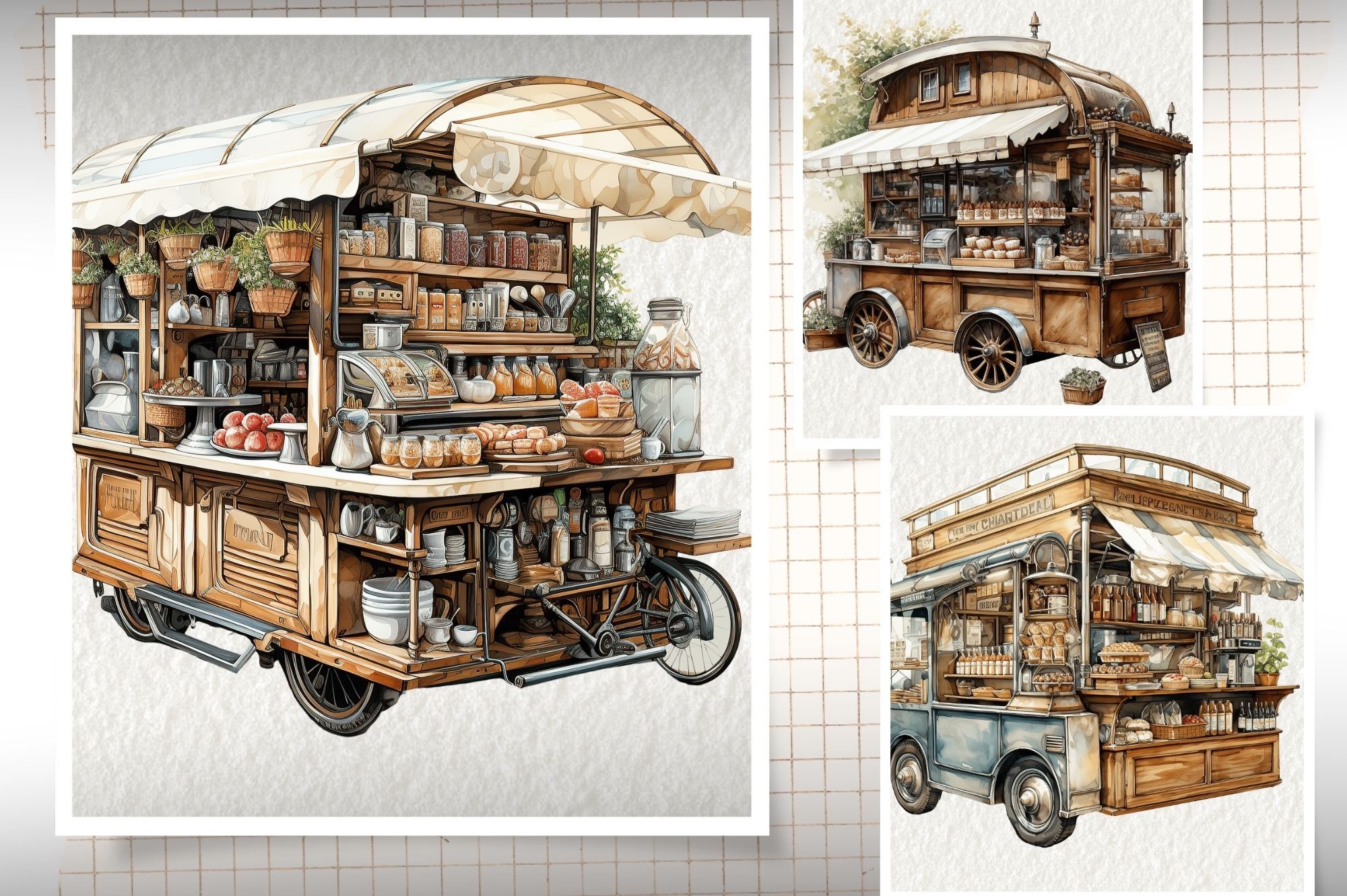 Coffee Cart Watercolor Clipart Coffee Clipart Cafe Clipart - Etsy