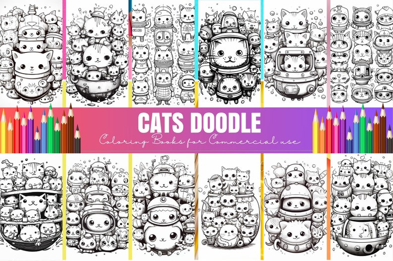Doodle Cats Coloring Pages, Doodles Mandala Cat Coloring Pages, Cat ...