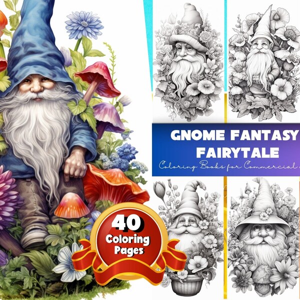 Gnome Grayscale Coloring Page - Etsy