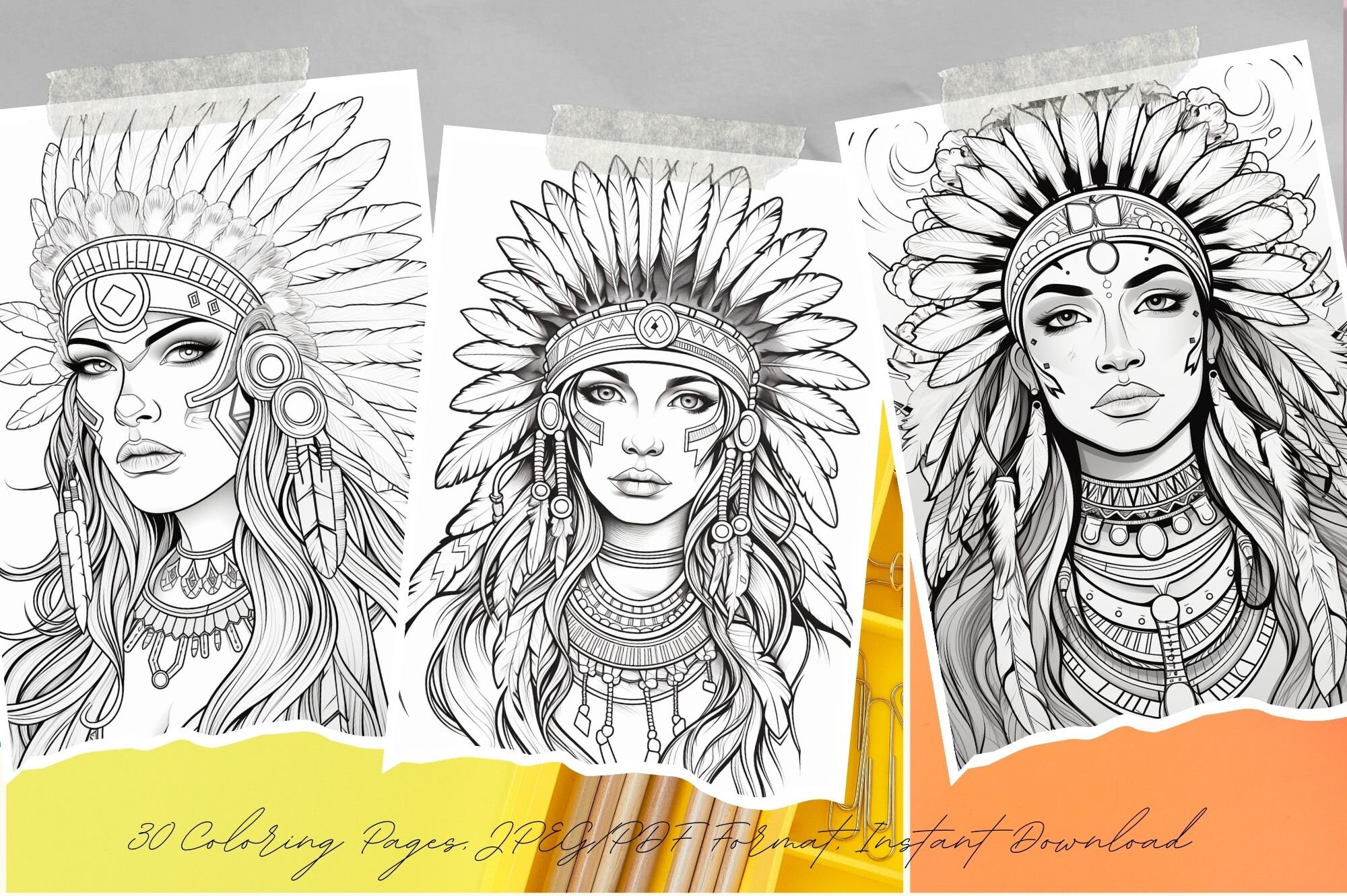 Native American Women Coloring Page, American Indian Woman, Grayscale ...