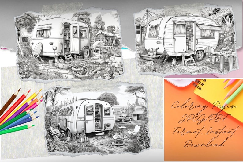 Caravan Printable Adult Coloring Pages, Camper Images to Color, Caravan ...