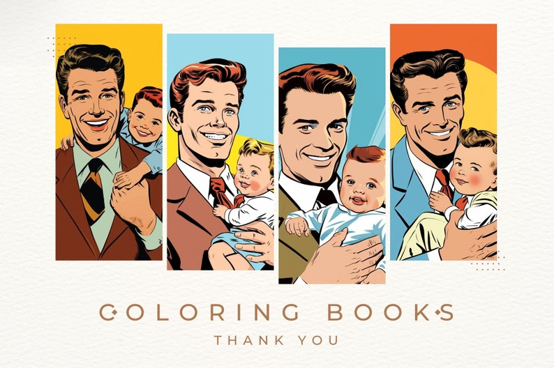 Vintage Father's Day Coloring Pages, Baby and Mom Coloring, Printable ...