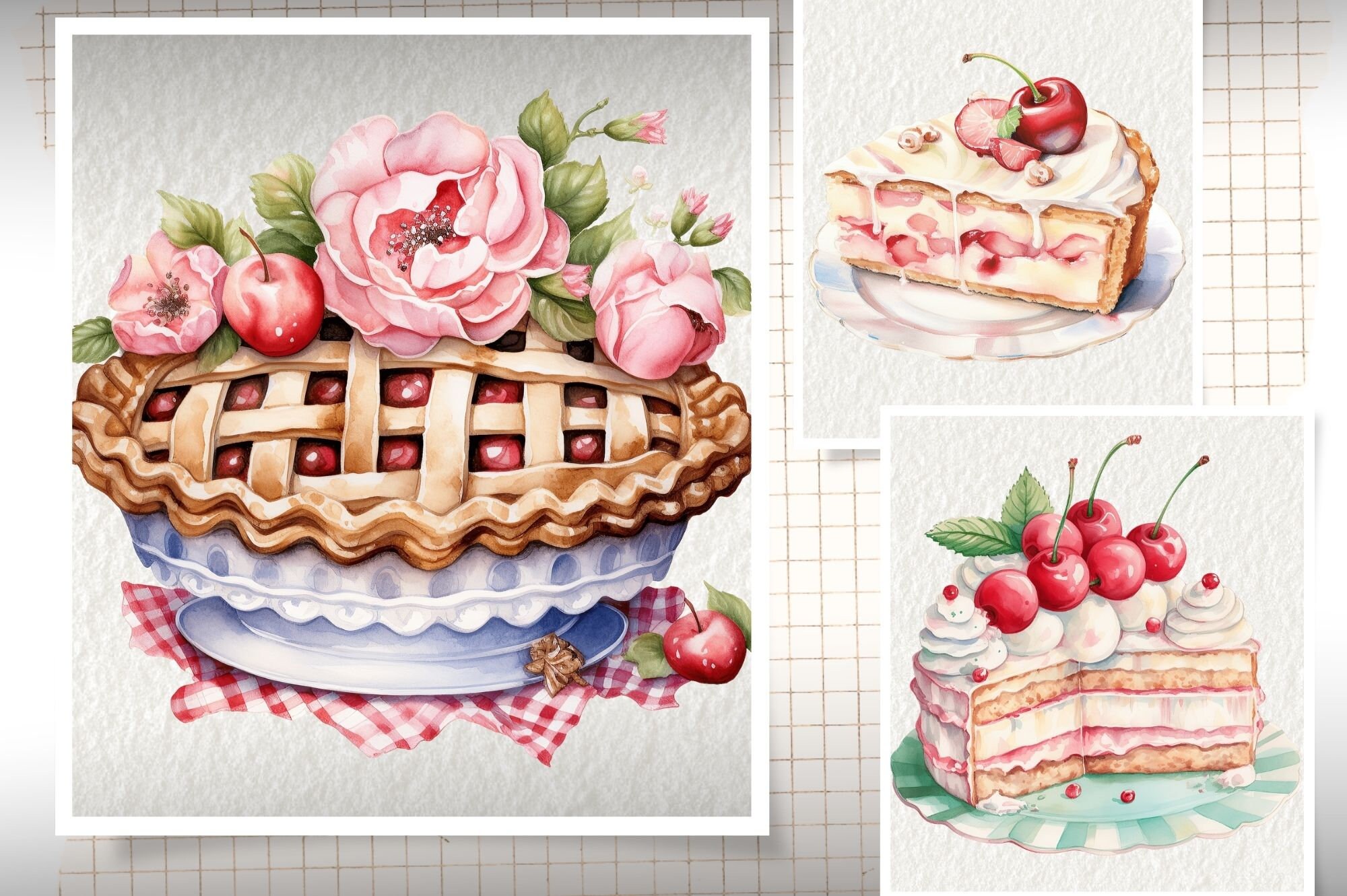 Apple Dessert Watercolor Clipart Digital Download Watercolor - Etsy