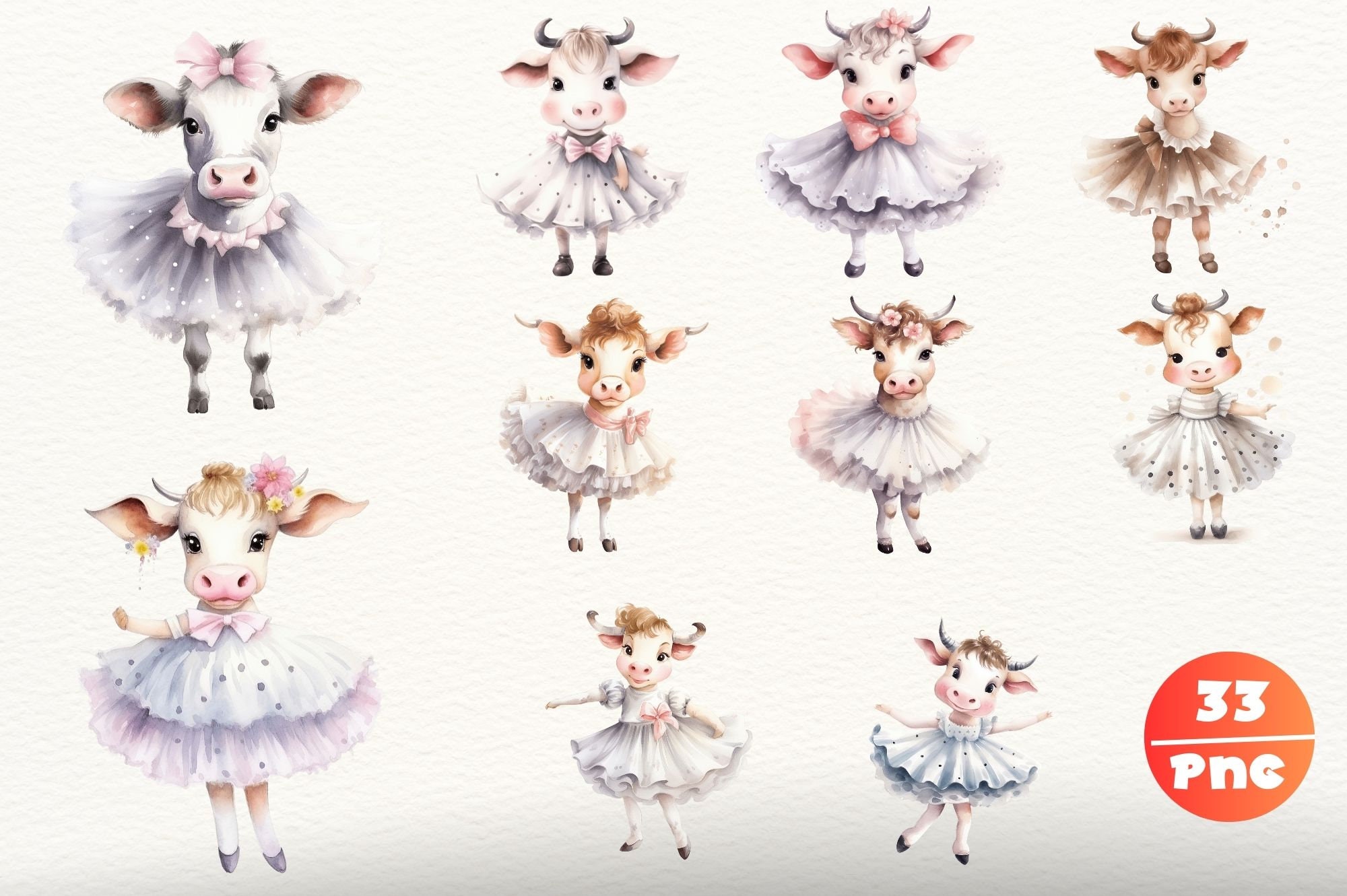 Watercolor Ballerina Cow Clipart, Cute Spring Cow Clipart, Pink Nursery ...