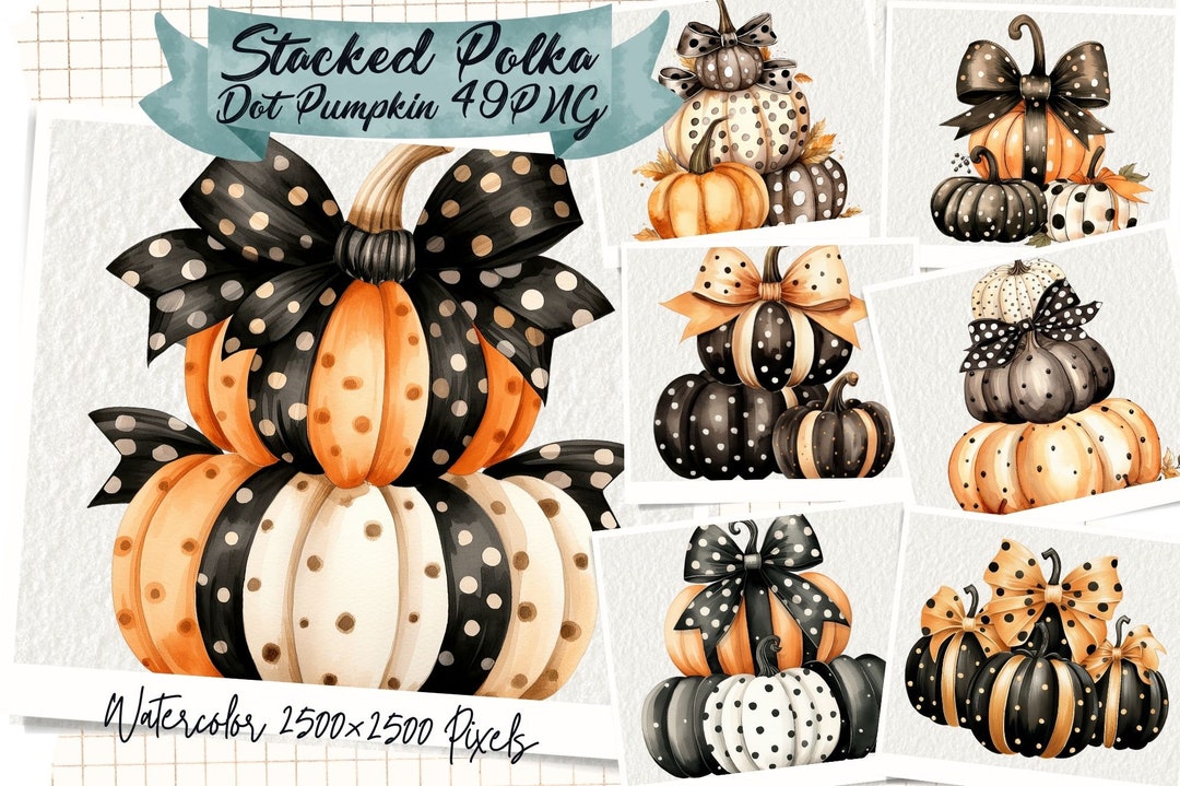 Polka Dot Pumpkin Clipart, Watercolor Pumpkin Clipart, Black and White ...