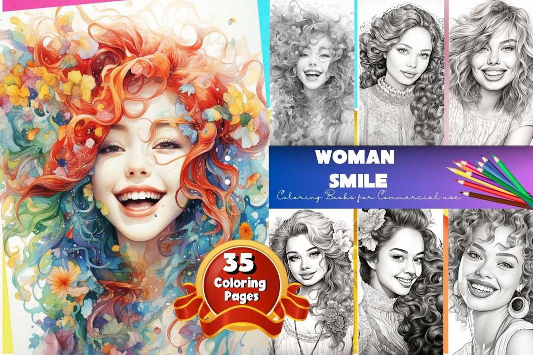 Woman Smile Coloring Pages, Smile Girl Coloring Page, Adult Coloring ...
