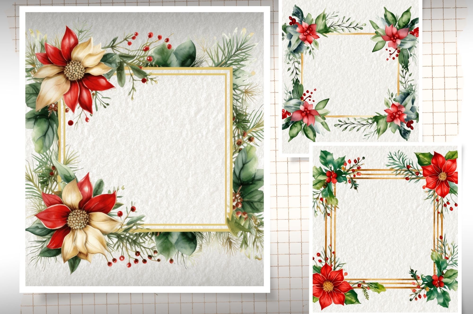 Poinsettia Frame Clipart , Christmas Frame, Watercolor Poinsettia ...