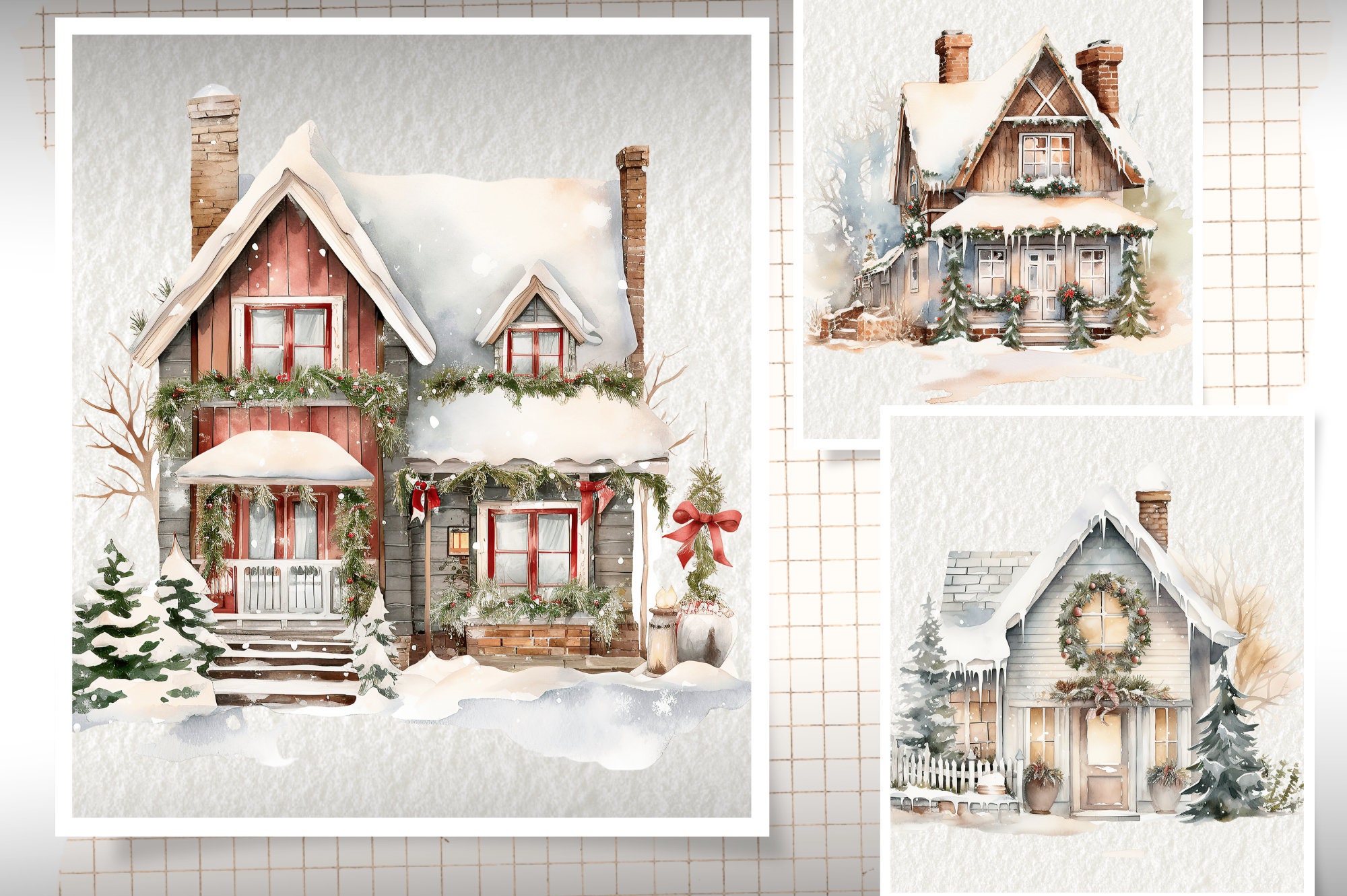 Village Watercolor Clipart Winter Christmas Village Winter - Etsy