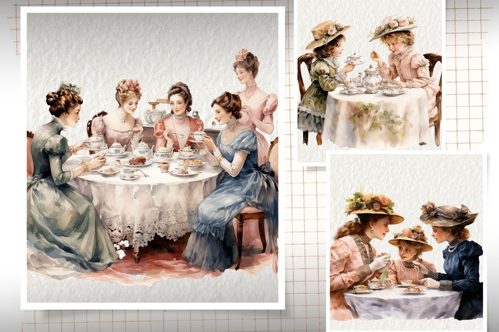 Victorian Tea Party Watercolor Clipart, Victorian Tea Time Png Bundle ...