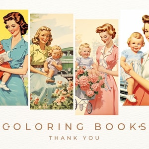 Vintage Mothers Day Coloring Pages, Baby and Mom Coloring, Printable ...