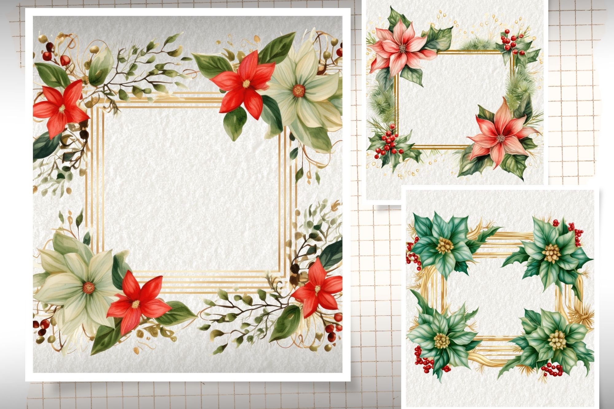 Poinsettia Frame Clipart , Christmas Frame, Watercolor Poinsettia ...