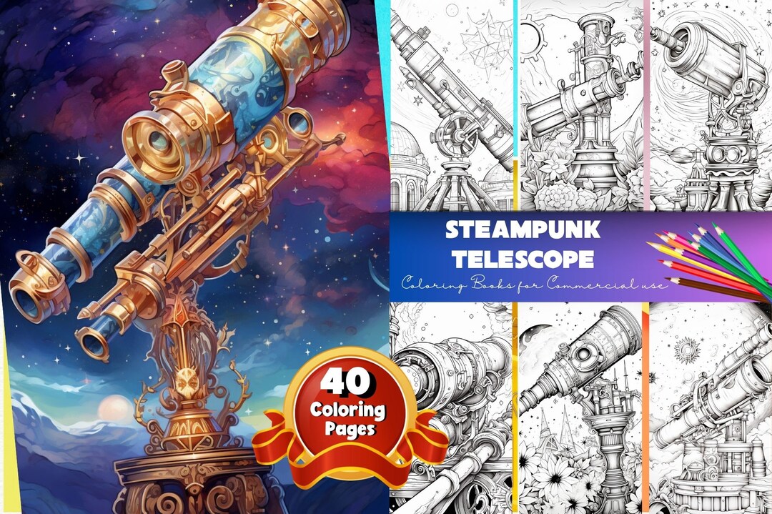 Steampunk Telescope Coloring Pages, Kids Coloring Steampunk, Steampunk ...