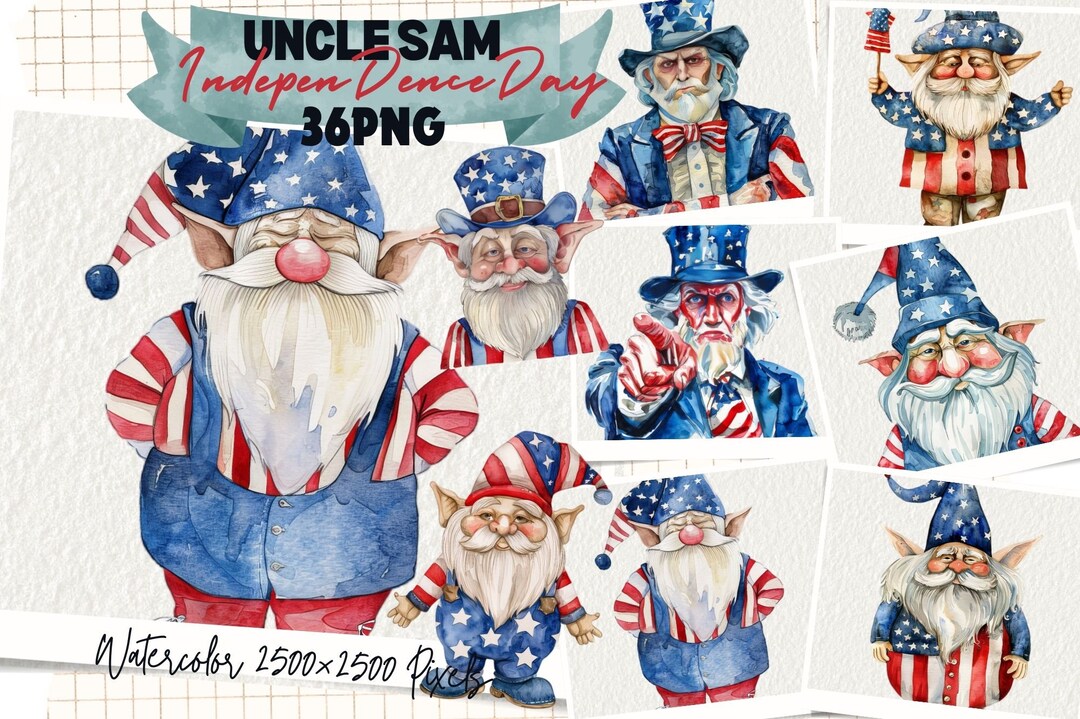Watercolor Uncle Sam Clipart, Fourth of July, Red White and Blue ...