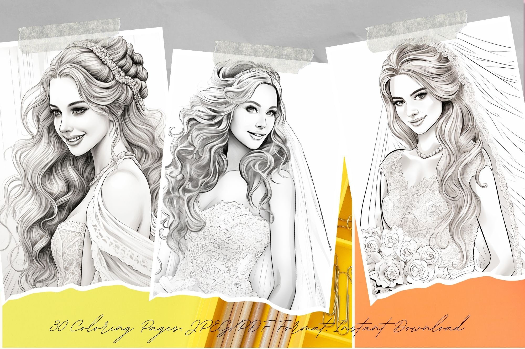 Beautiful Wedding Bride Coloring Page, Beautiful Wedding, Adults & Kids ...