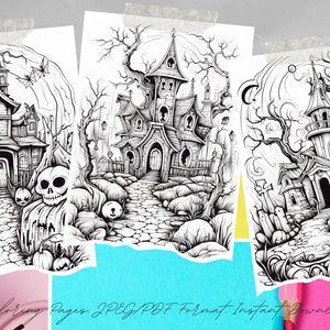 Halloween Haunted House, Halloween Coloring Page, Printable PDF, Spooky ...