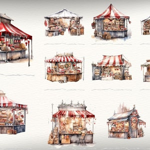 Christmas Market Clipart Watercolor Digital Paper, Winter Market ...