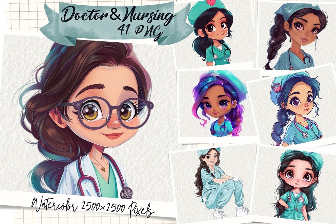 Watercolor Doctor and Nurse Clipart, Cute Nurse Clipart, Healthcare ...