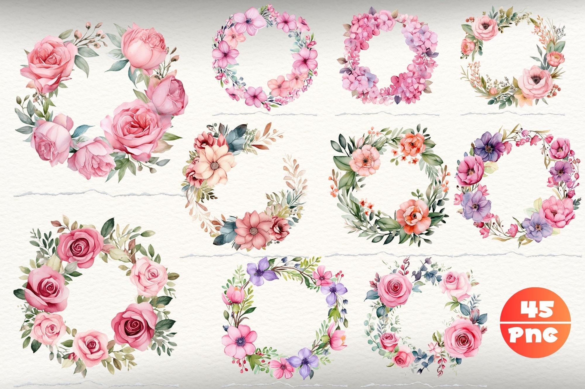 Floral Clipart Bundle Pink Flowers PNG Flower Bouquet Pink - Etsy