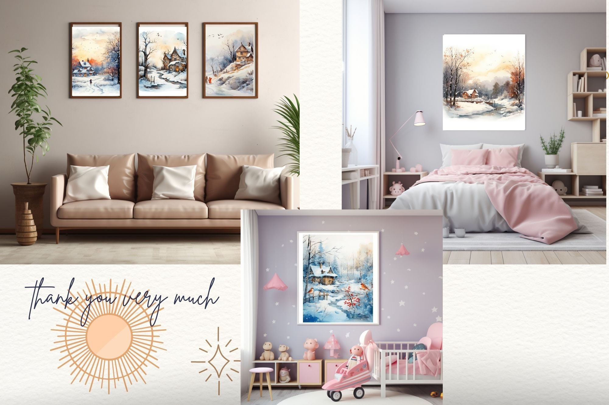 Watercolor Winter Wonderland Background Winter Landscape - Etsy