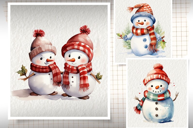 Snowman Watercolor Clipart Snowman Clip Art Christmas - Etsy