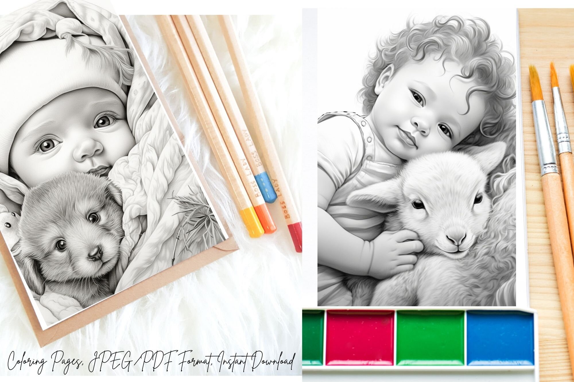 Sleeping Babies Coloring Pages, Cute Newborn Baby Printable Grayscale ...