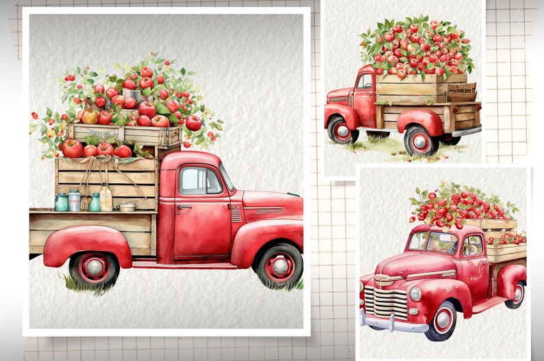 Apple Truck Watercolor Clipart ,apple Pie Clipart, Apple Picking ...