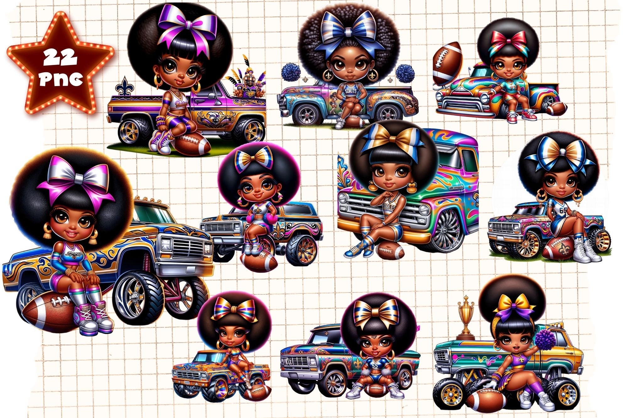American Football Cheerleader With Truck African American Chibi Doll ...