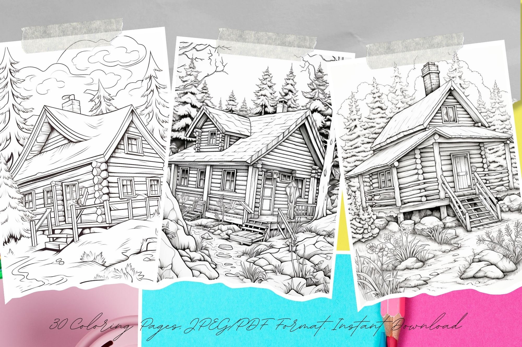 Cozy Country Cabin Coloring Pages, Cozy Log Cabin, Printable Garden ...