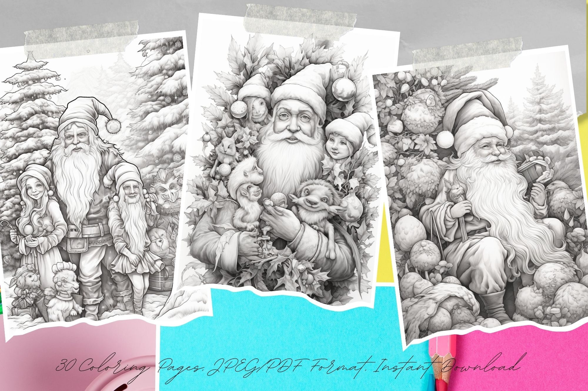 Santa Claus and Magical Forest Coloring Pages, Santa Claus Coloring ...