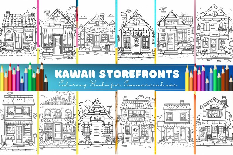 Kawaii Storefronts Coloring Pages, for Adults, Printable Coloring Book ...