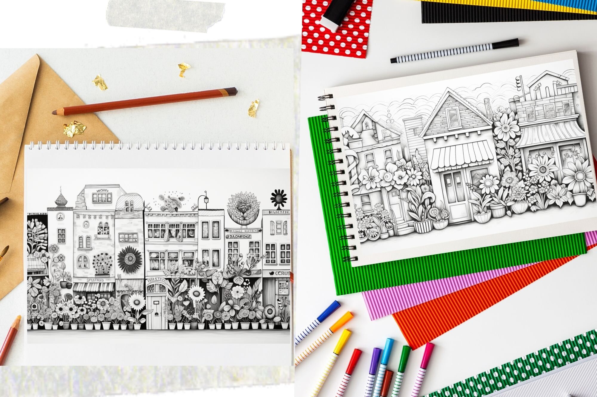 Whimsical Store Fronts Coloring, Adorable Storefront Coloring ...