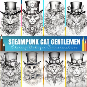 Steampunk Cat Coloring Pages, Cat Gentlemen Adults Printable Coloring ...