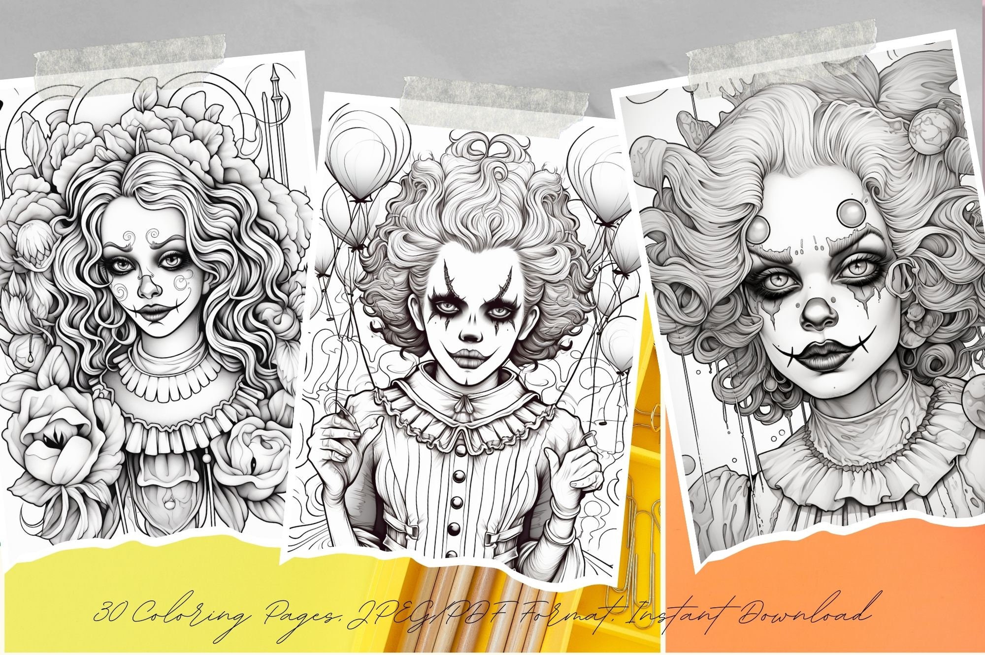 Girls Clown Evil Clowns Coloring Pages, Adults Printable Grayscale ...