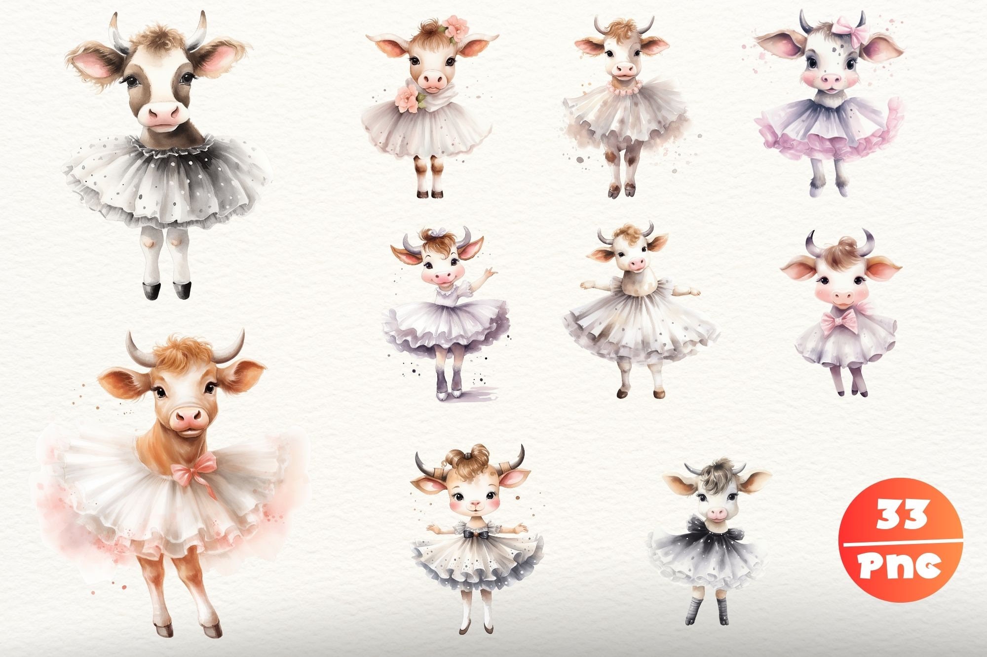 Watercolor Ballerina Cow Clipart, Cute Spring Cow Clipart, Pink Nursery ...