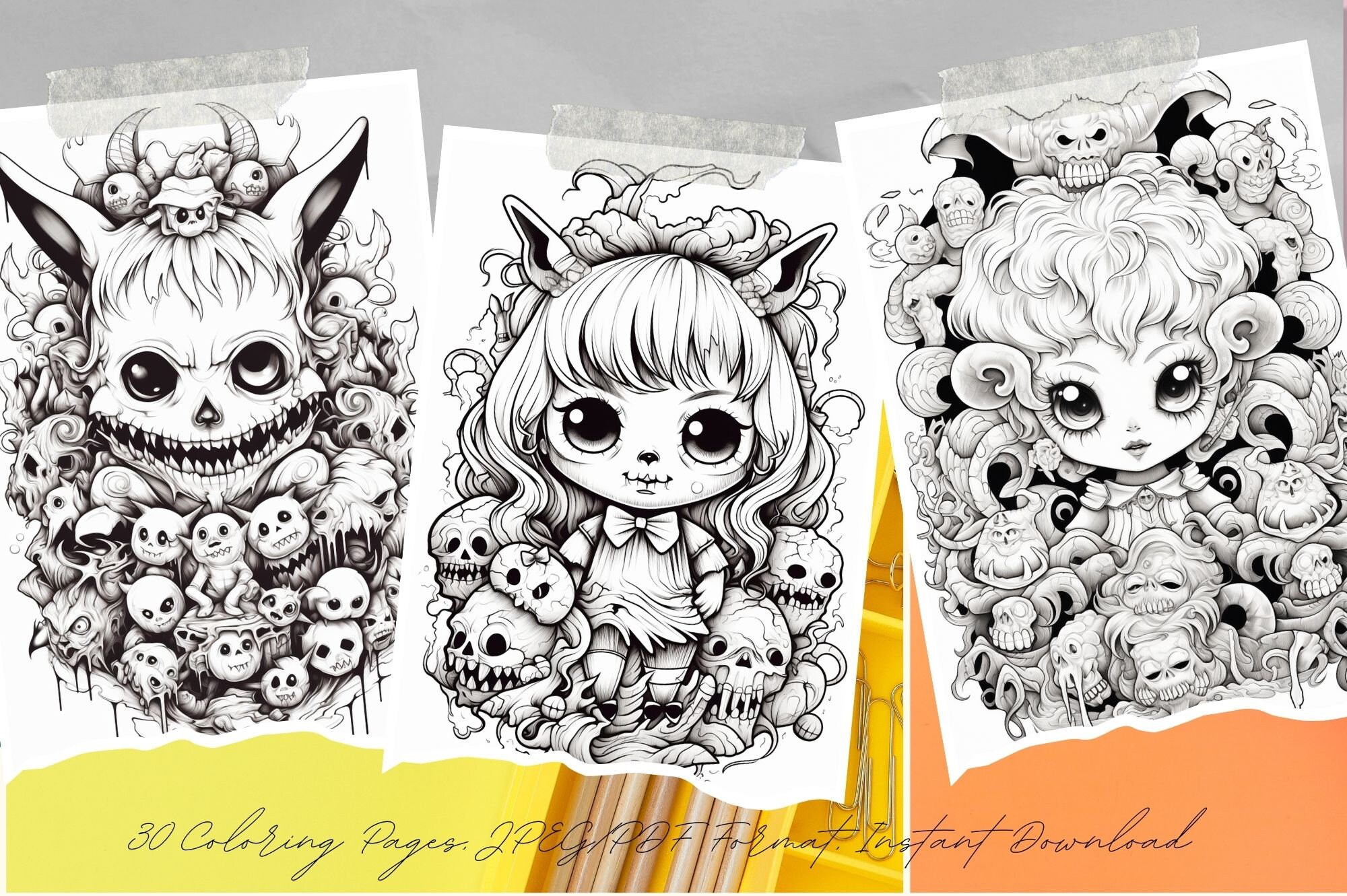 Creepy Nightmare Kawaii Coloring Pages, Cute Creepy Chibi Pastel Goth ...