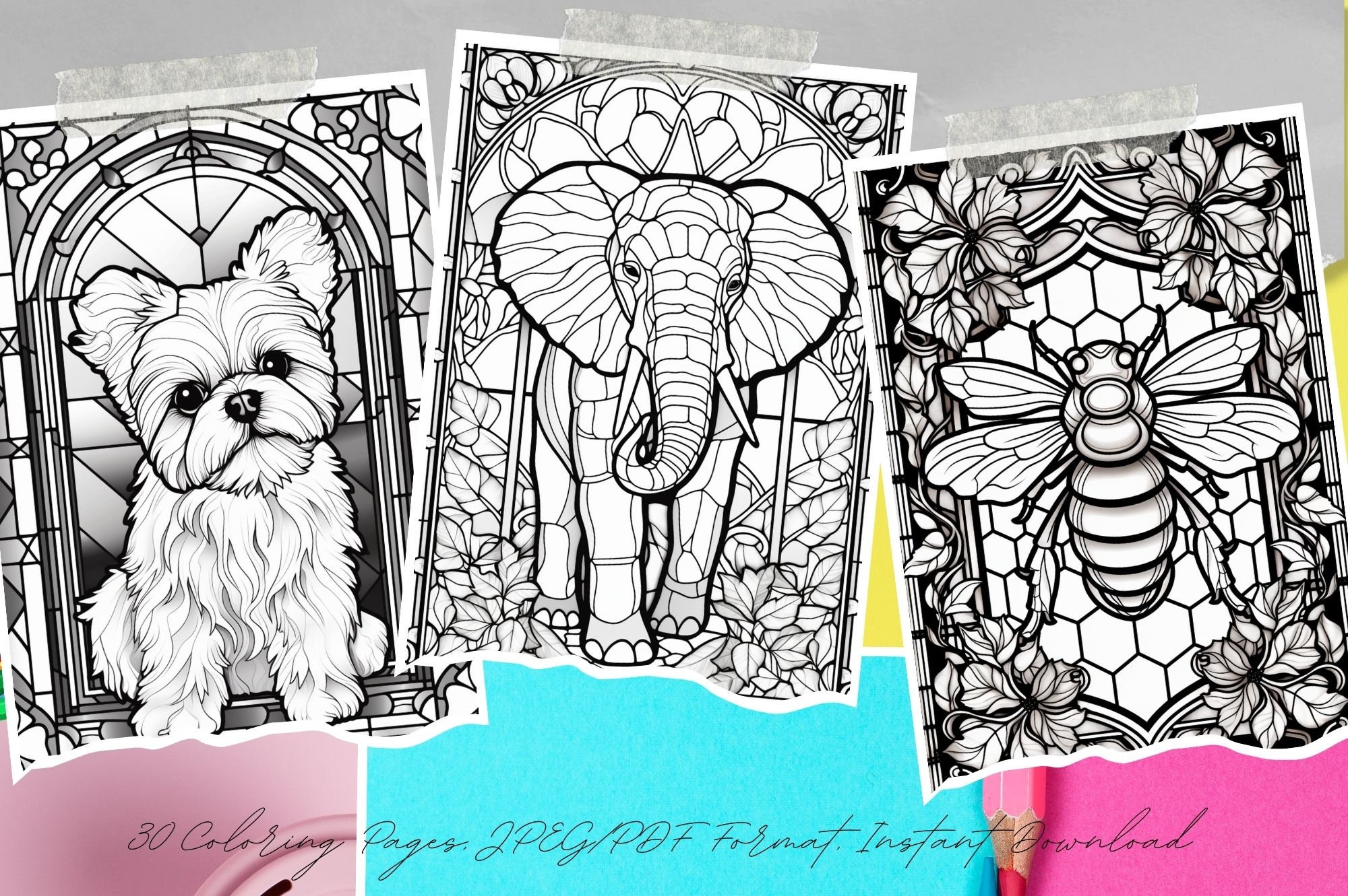 Stain Glass Animal and Flower Coloring Book for Her Printable - Etsy