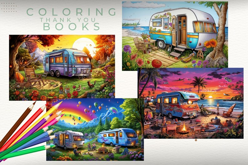 Caravan Printable Adult Coloring Pages, Camper Images to Color, Caravan ...