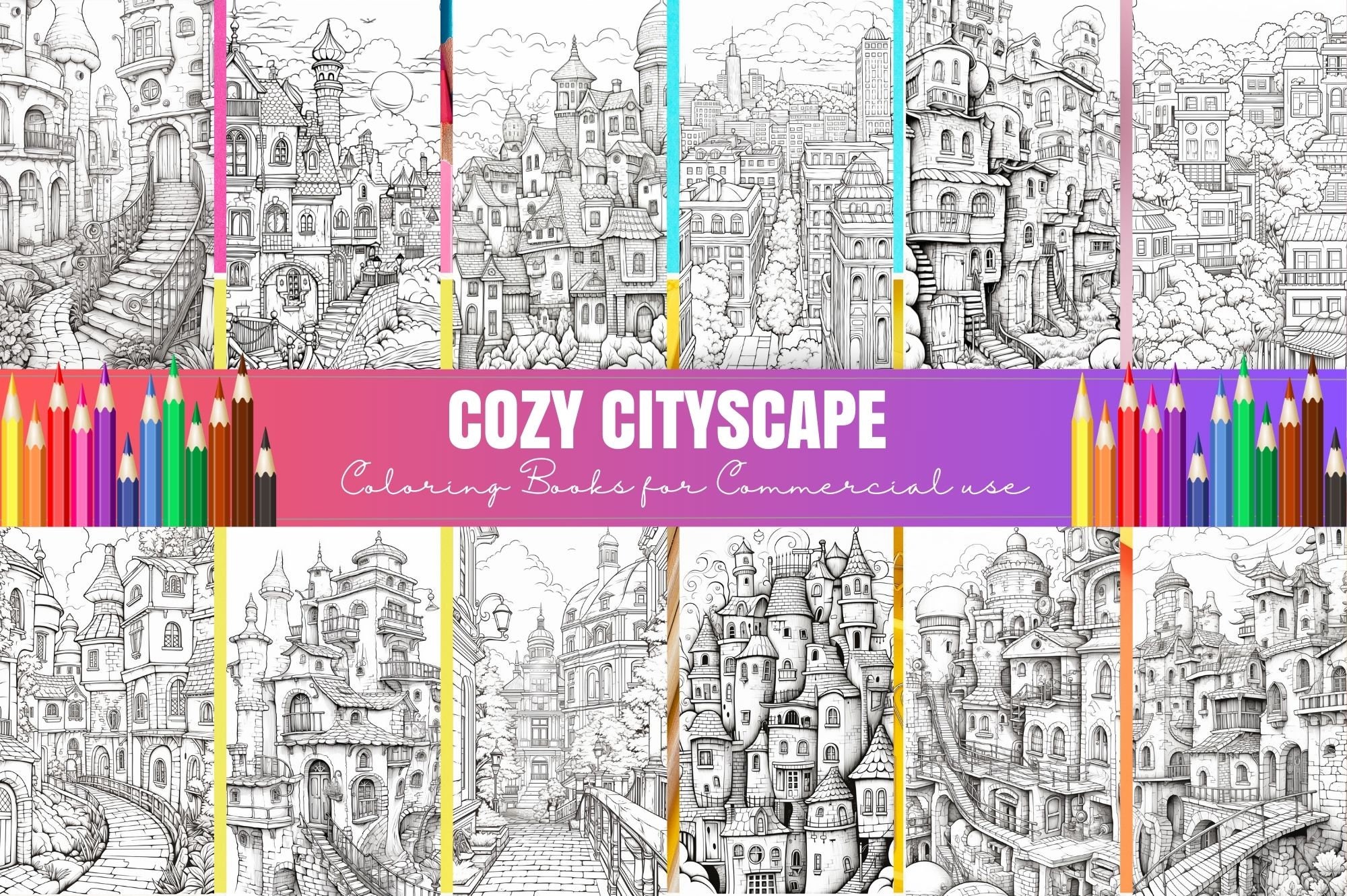 Cozy Cityscape, Coastal Architecture Coloring Pages, Colorful Houses ...