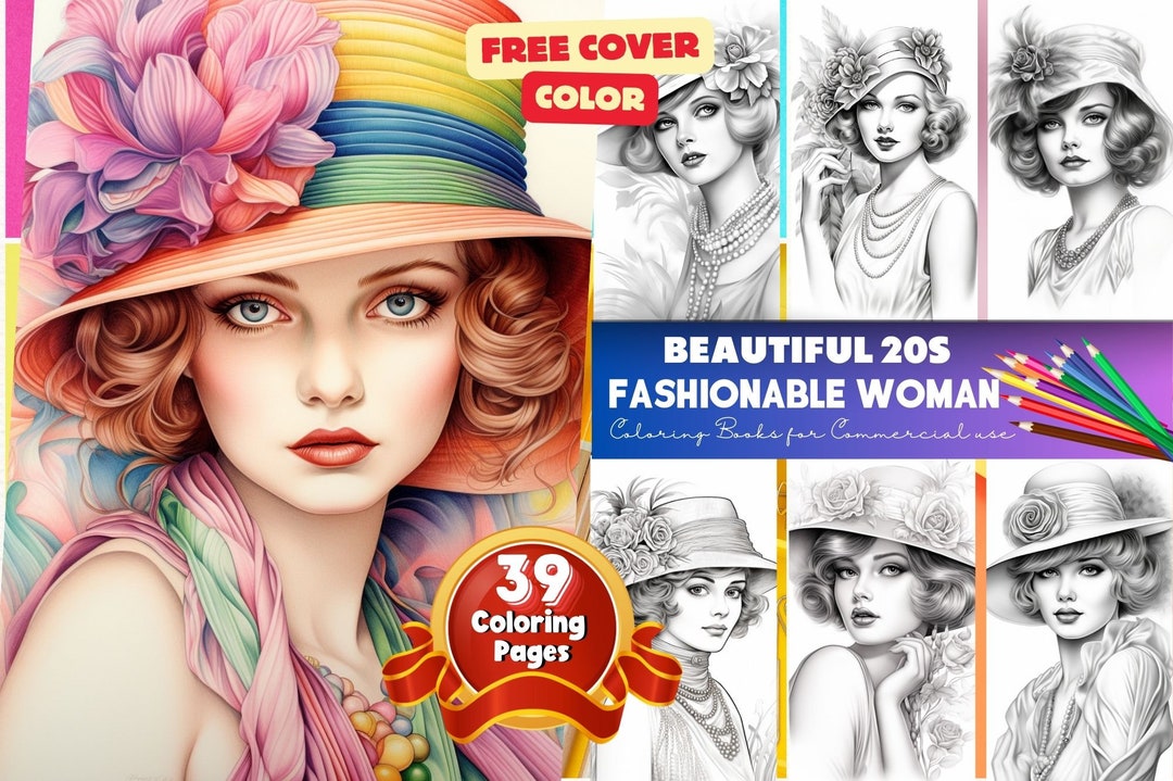 Vintage 1920s Woman Beauty Coloring Pages, Retro 20s Lady Coloring ...