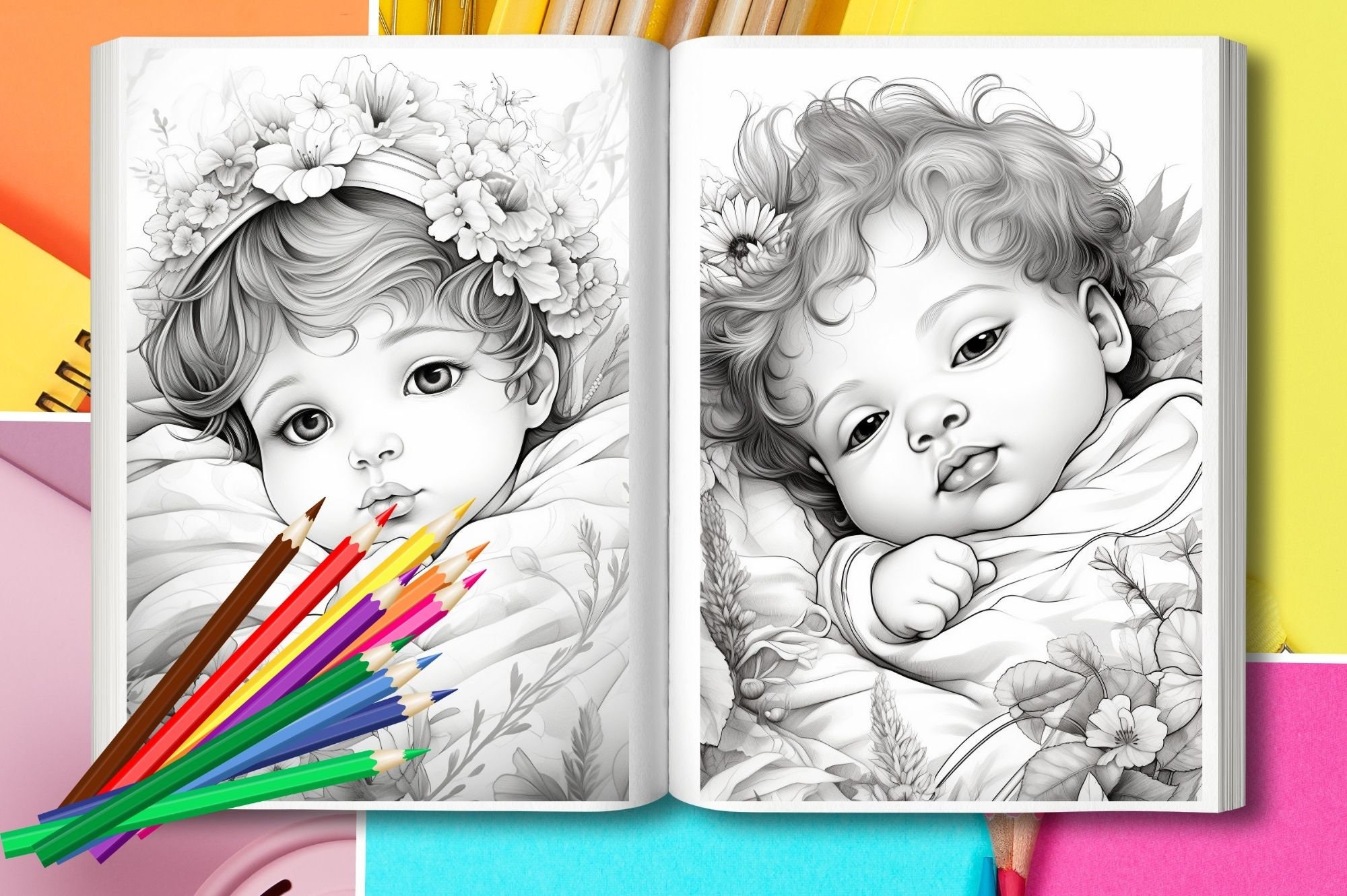 Sleeping Babies Coloring Pages, Cute Newborn Baby Printable Grayscale ...