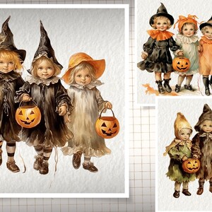 Halloween Trick or Treat Kids Watercolor Clipart, Children Halloween ...