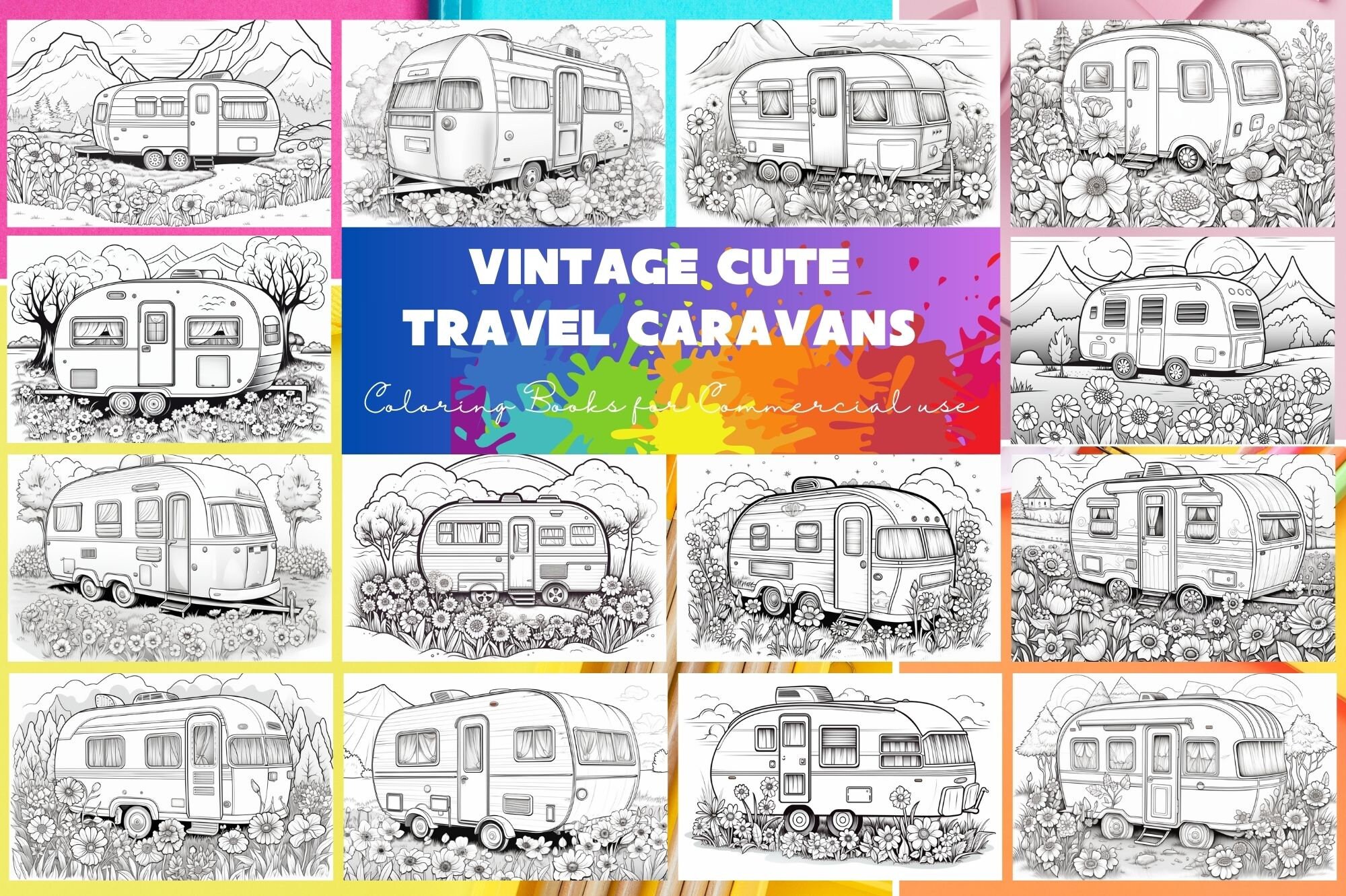 Classic Caravans Adult Coloring Book, Vintage Classical Caravans ...