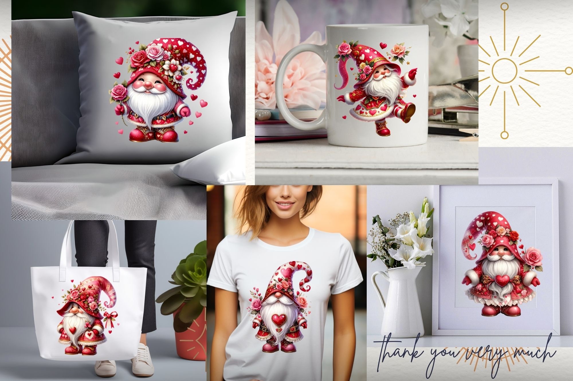 Valentines Gnome Clipart, Watercolor Valentines Day Clipart, Watercolor ...