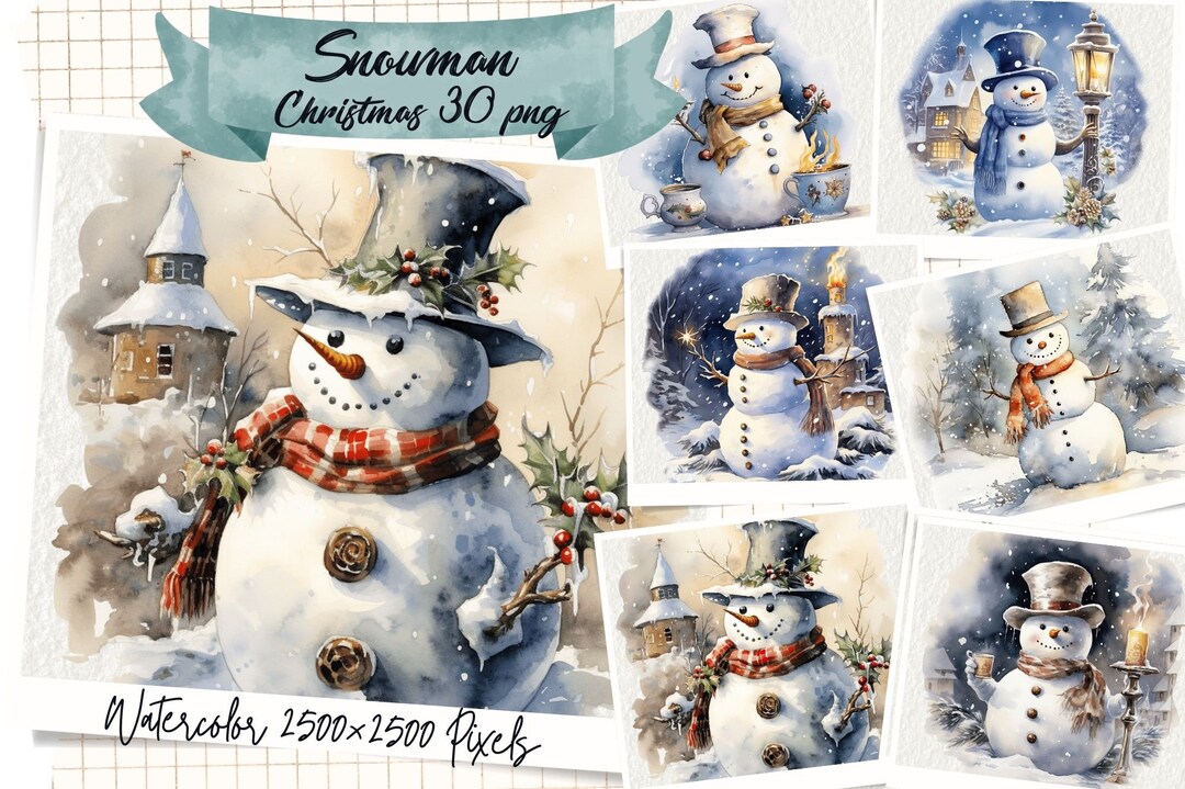 Snowman Watercolor Clipart, Snowman Clip Art, Christmas Clipart ...